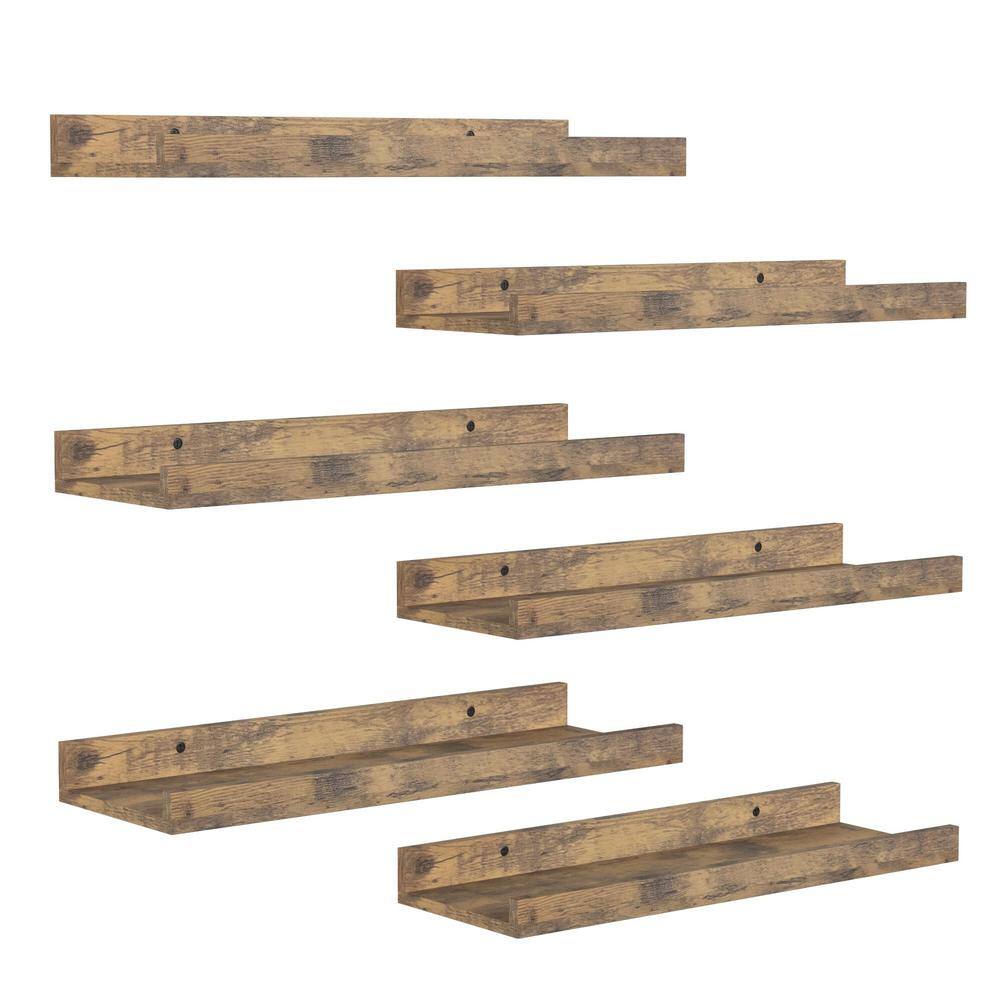 15.6 in. W x 5 in. D Rustic Brown Wooden Floating Shelves with Lip ...