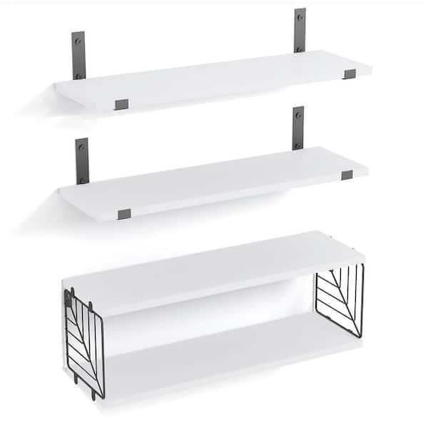 15.8 in. W x 5.9 in. D White Wood 3 Plus 1 Tier Floating Shelves ...