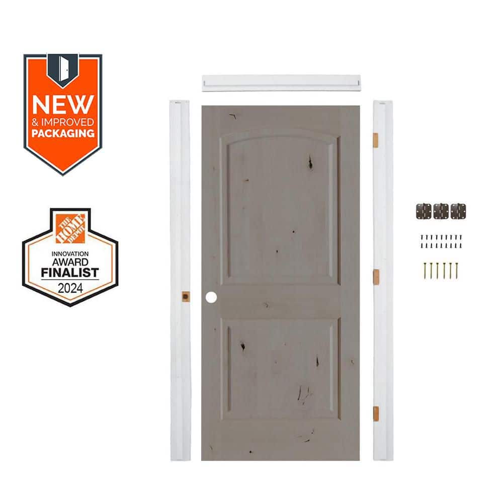 Krosswood Doors 24in.x80in. Knotty Alder Right-Hand Top Arch Grey Stain ...