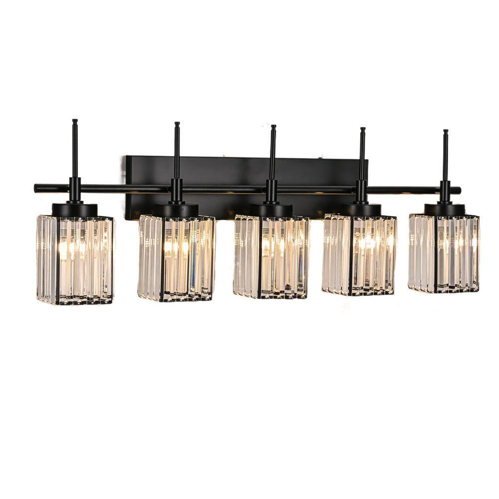 EDISLIVE Orillia 34.64 in. 5-Light Modern Industrial Black Bathroom ...