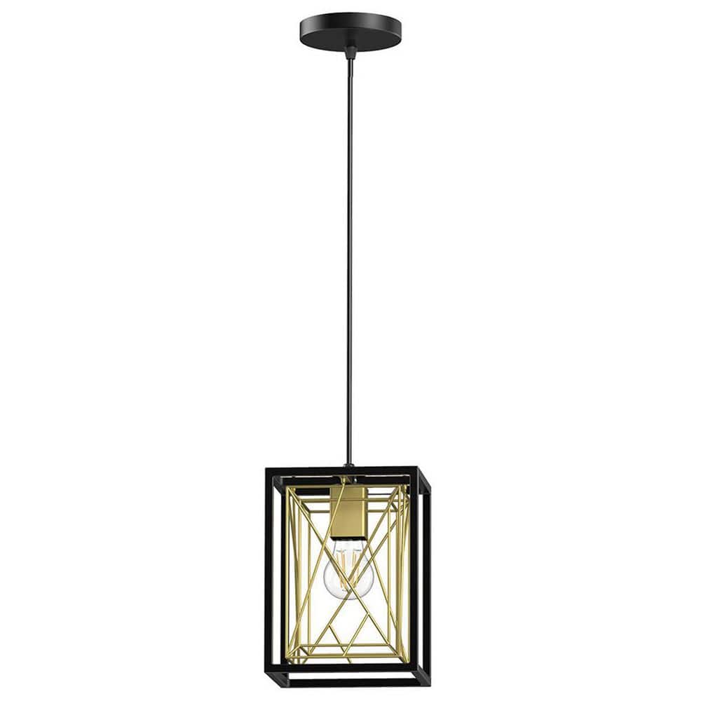 TAIFOND 1-Light Matte Black Rectangle Metal Pendant Light with Metal ...