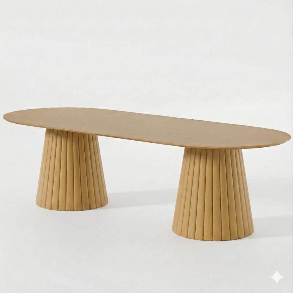 Dovelina Oval Natural Wooden Solid Wood 86 in. Double Pedestal Base ...