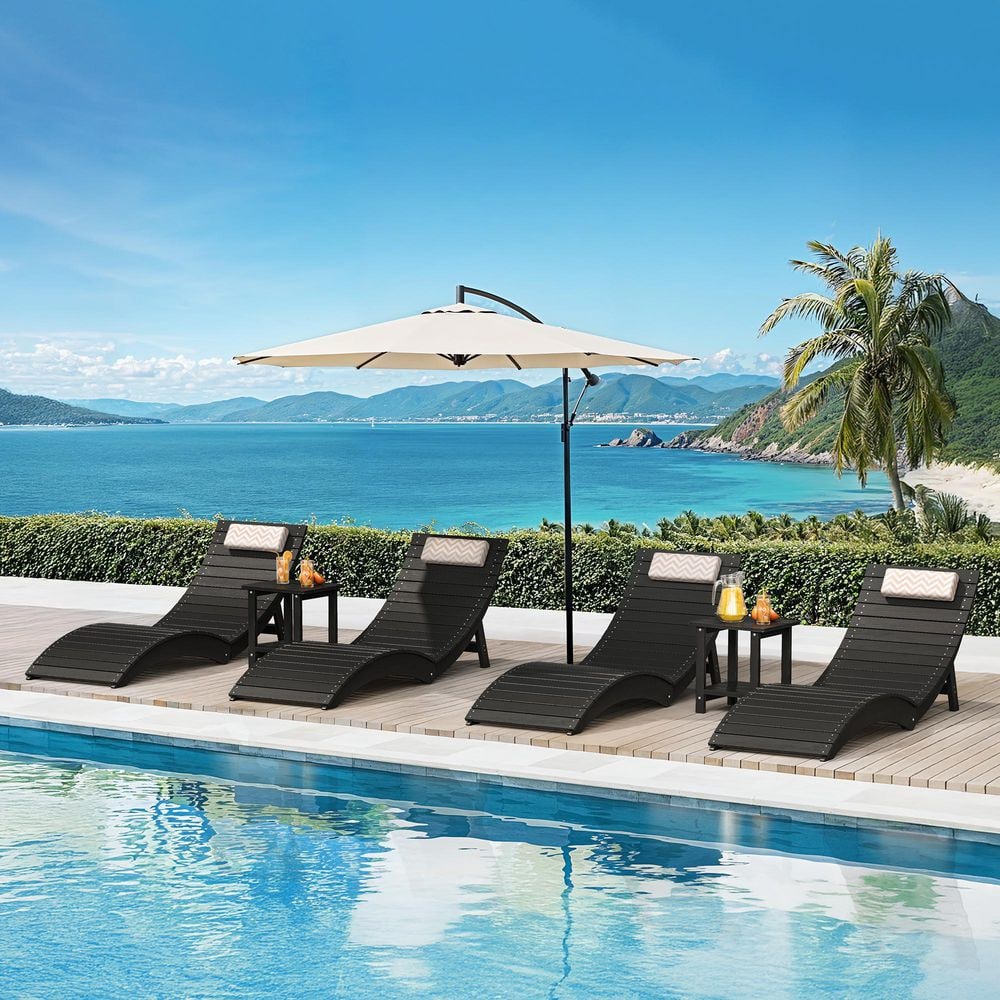 Hotormer Black Folding 3-Piece HDPS Plastic Aquawave Outdoor Chaise ...