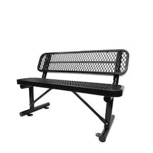 72.4 in. Black Outdoor Metal Carbon Steel Bench Chair with Backrest ...