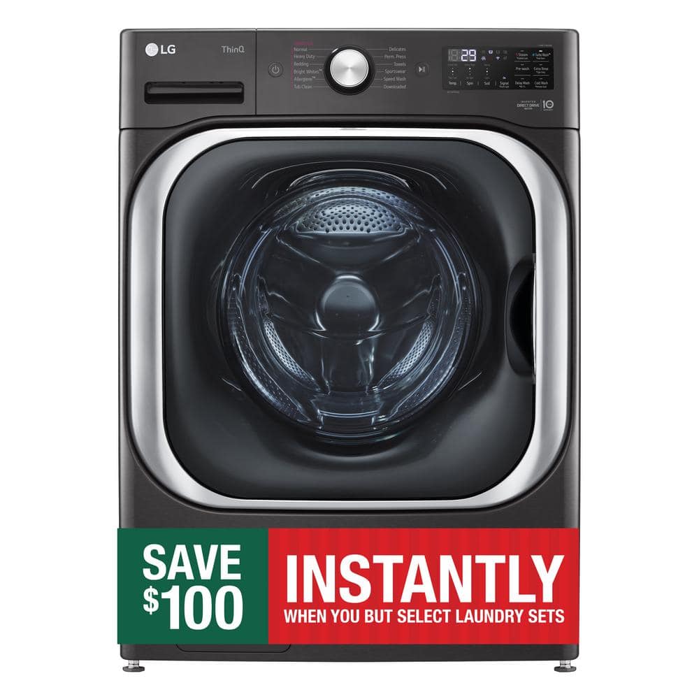 LG 5.2 cu. Ft Stackable SMART Front Load Washer in Black Steel with ...