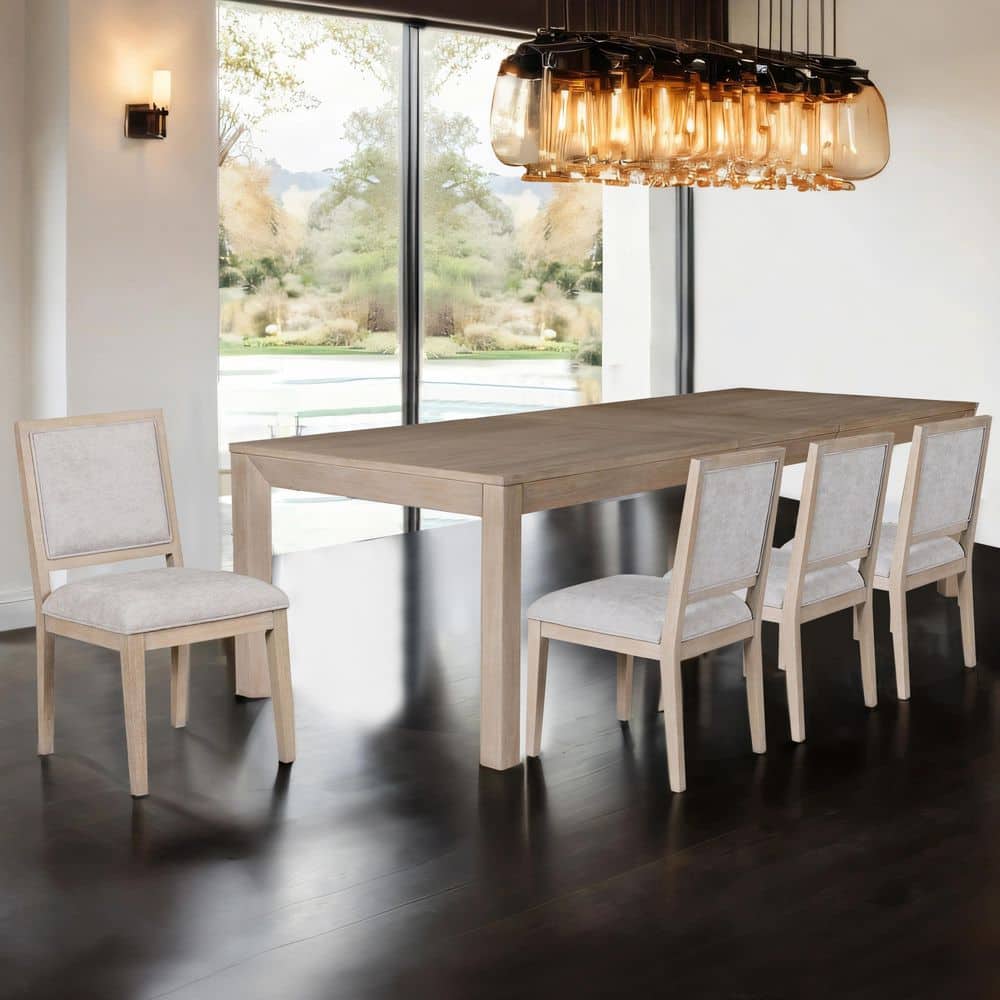 Furniture of America Flonnin 5-Piece Extendable Rectangular Tawny Wood Top Dining Room Set with ...