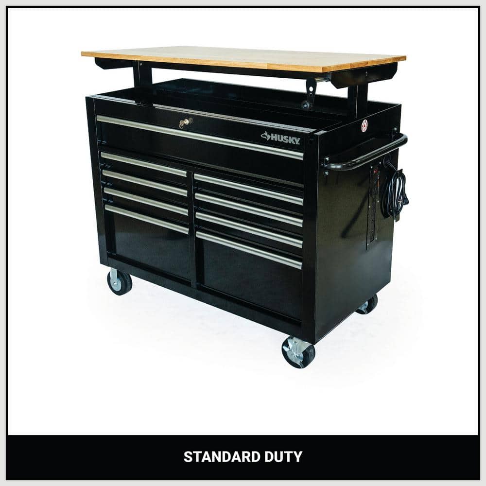 Husky 46 in. x 25 in. D 9-Drawer Mobile Workbench with Adjustable ...