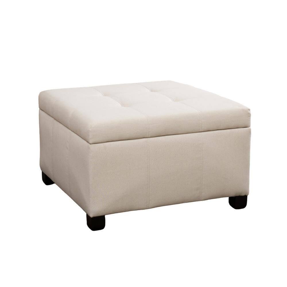 Benjara Oreo Beige and Black Fabric Square Small Ottoman with Storage ...