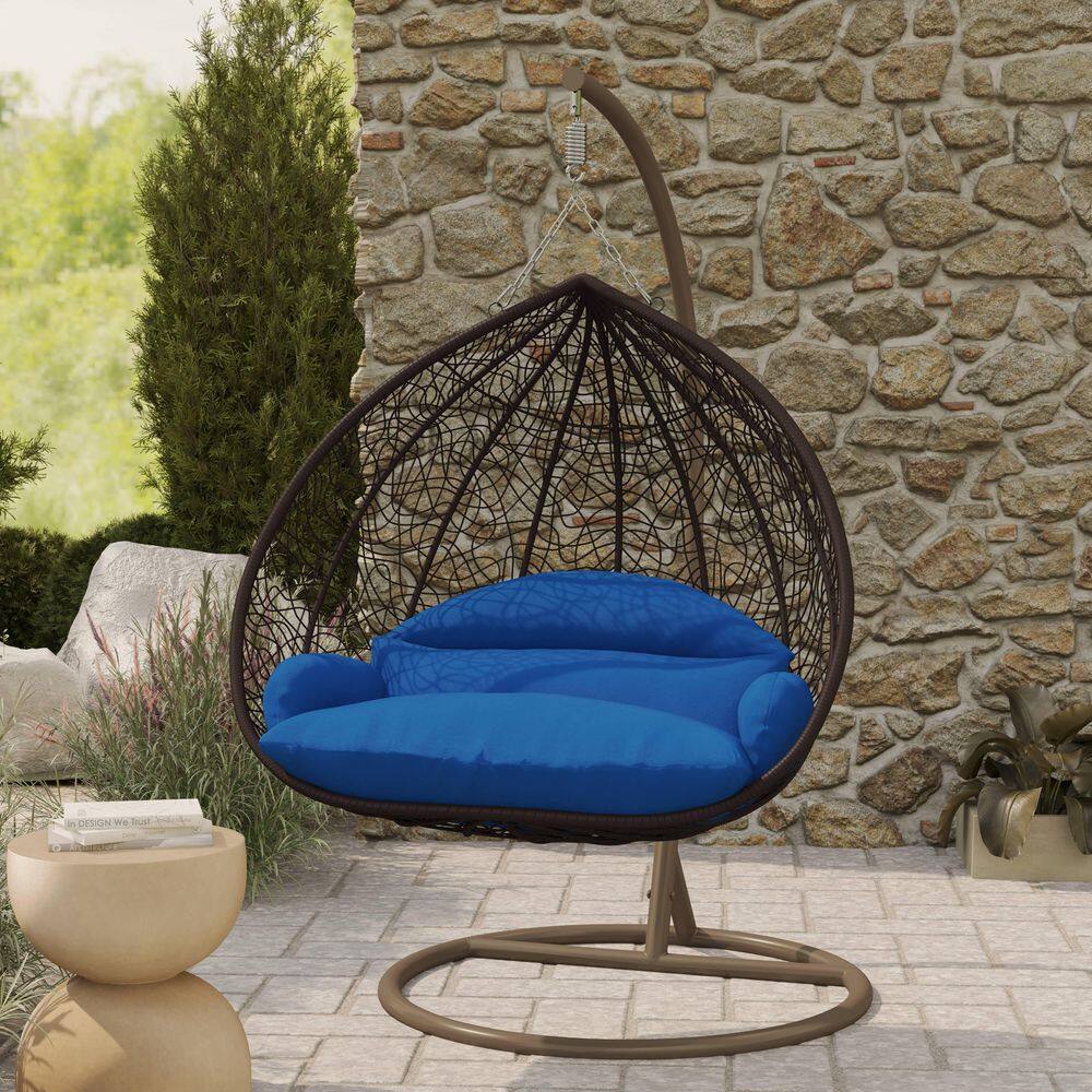 Leisuremod 2-Person Egg Swing Chair in Brown Stainless Steel Porch ...