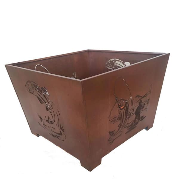 Esschert Design Fisherman 24 in. x 16 in. Square Steel Wood Burning ...