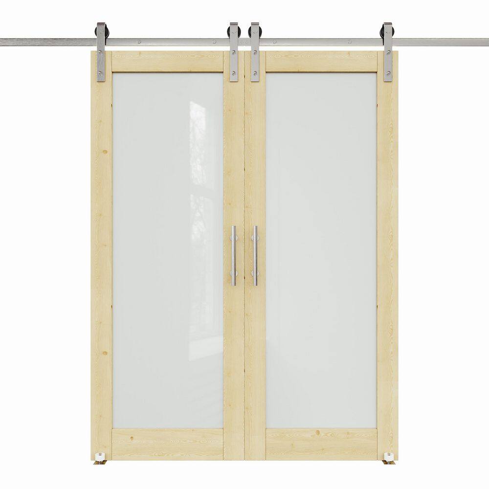 ARK DESIGN 60 in. x 80 in. 1 Lite Frosted Glass Unfinished MDF Sliding ...