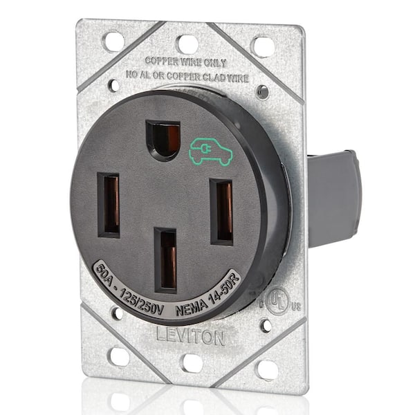 Leviton 50 Amp 125/250 Volt EV Power Outlet/Receptacle, NEMA 14-50R ...