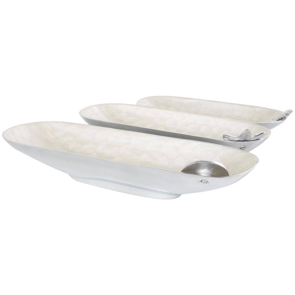 Litton Lane White Handmade in Aluminum Metal Sea Life Enameled Oval ...