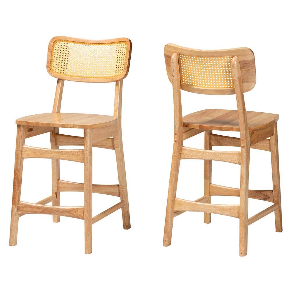 Baxton Studio Tadeo 24 in. Oak Brown Wood Counter Stool (Set of 2) 239 ...