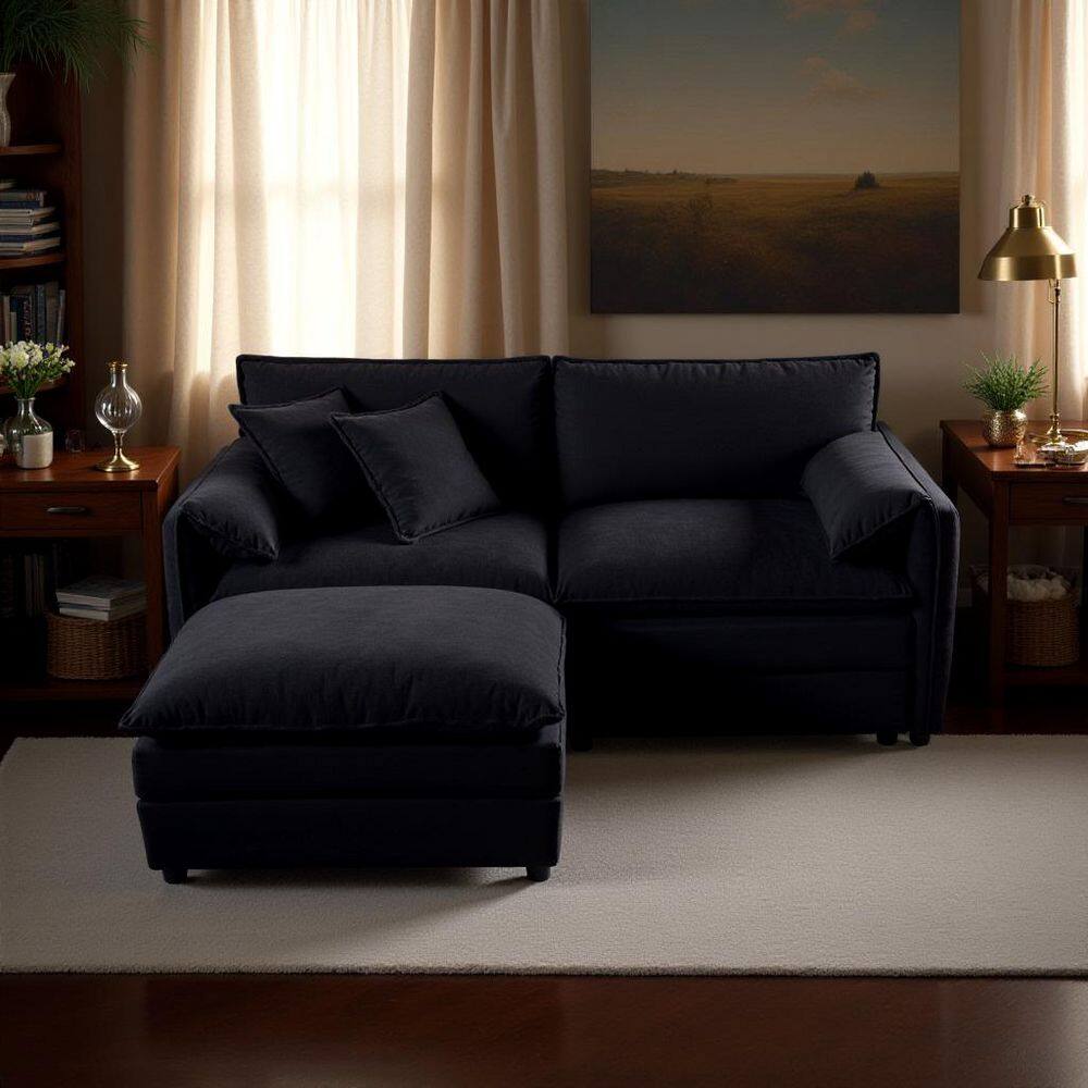 Homy Casa ROYET 75.6 in. W Pillow Top Arm Chenille 3-Seater Modular ...