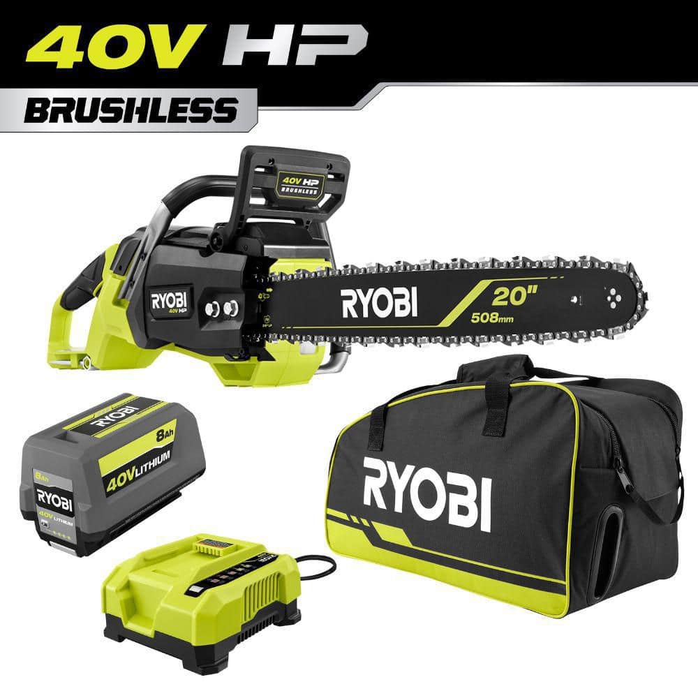 RYOBI 40V HP Brushless 20 in. Battery Chainsaw with Universal Chainsaw ...