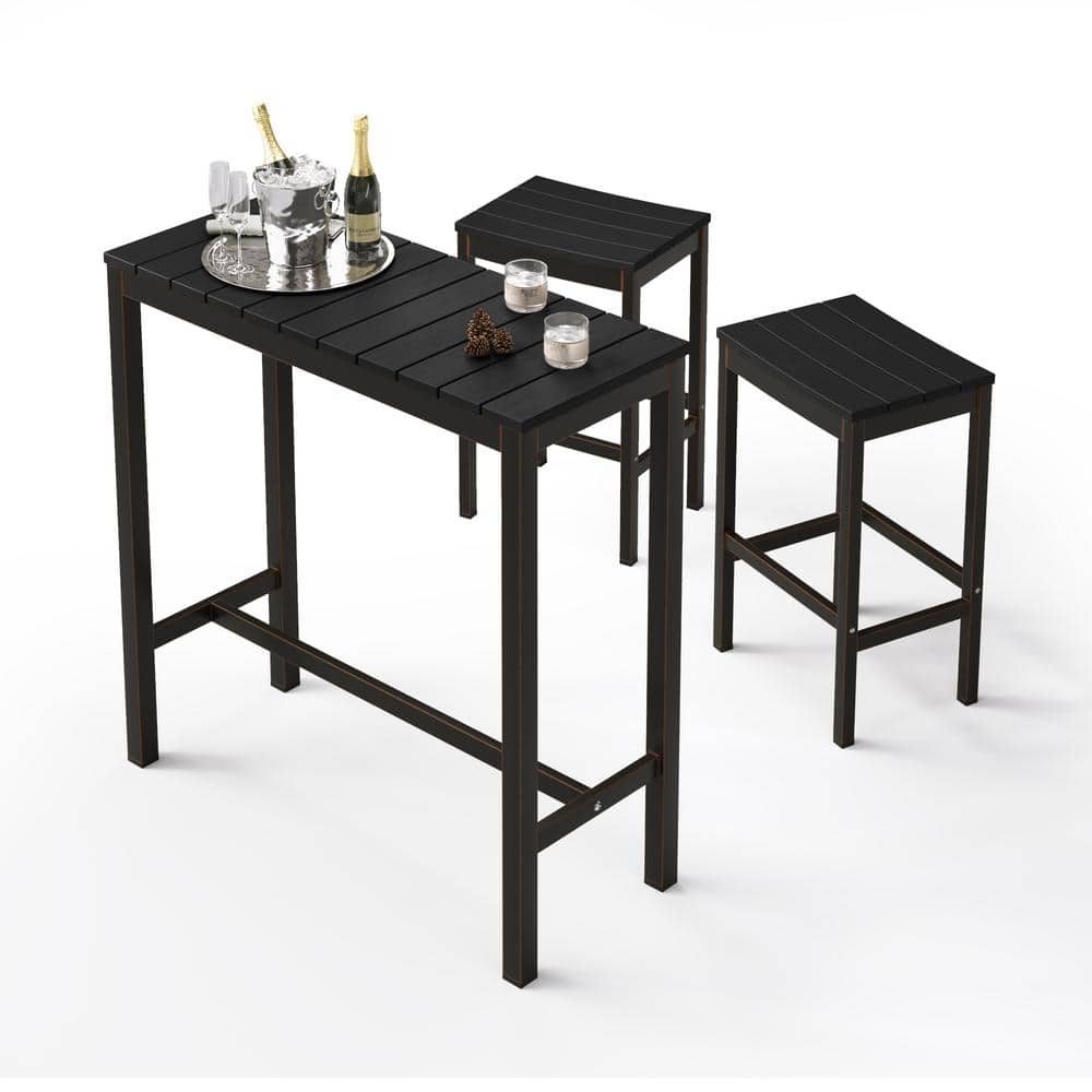 LUE BONA Humphrey 3 Piece 39 in. Black Alu Outdoor Patio Dining Set Pub ...