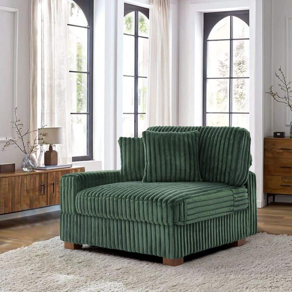 Uixe Modern Left Arm Facing Green Faux Rabbit Fur Polyester Sectional ...