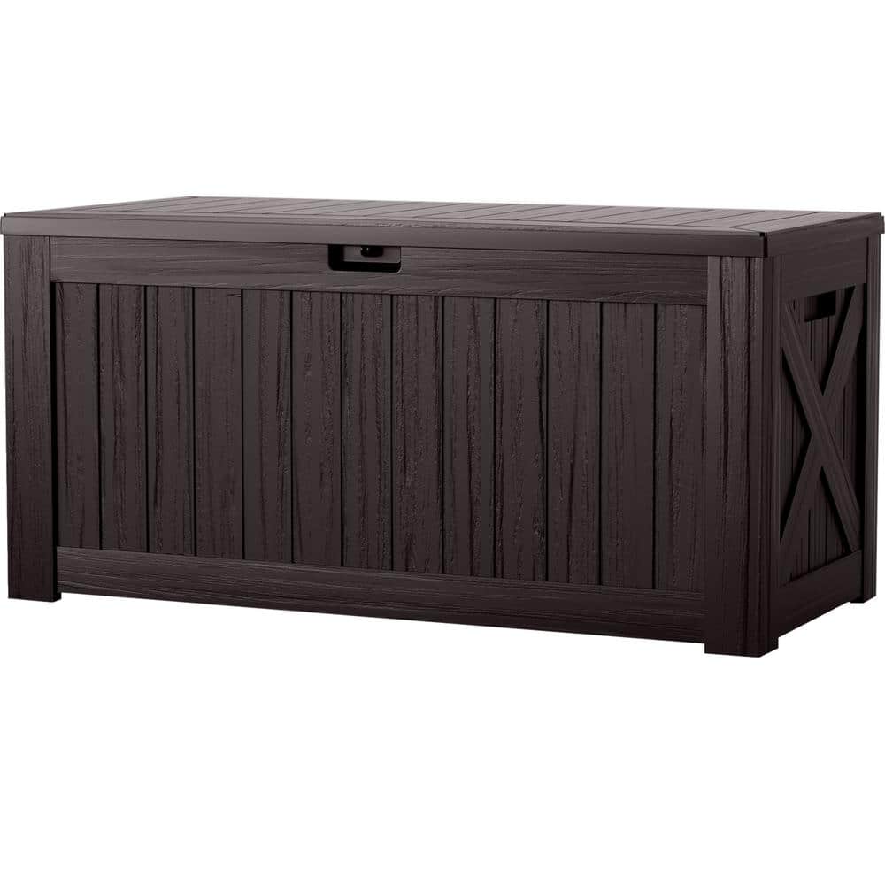 Tozey 122 Gal. Outdoor Storage Box Plastic Resin Deck Box, Brown T ...