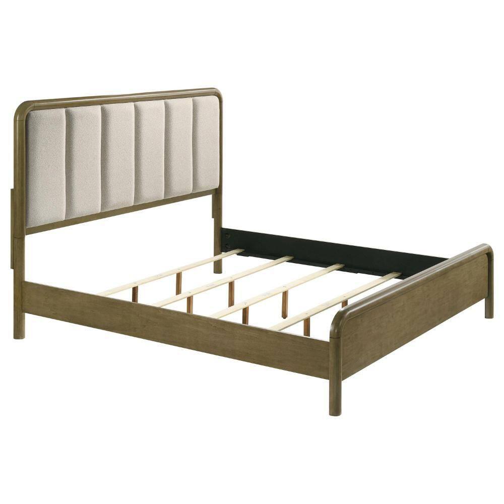 Benjara Deon California Nutmeg Brown and Beige Hardwood Frame King Platform Bed with Tufted ...