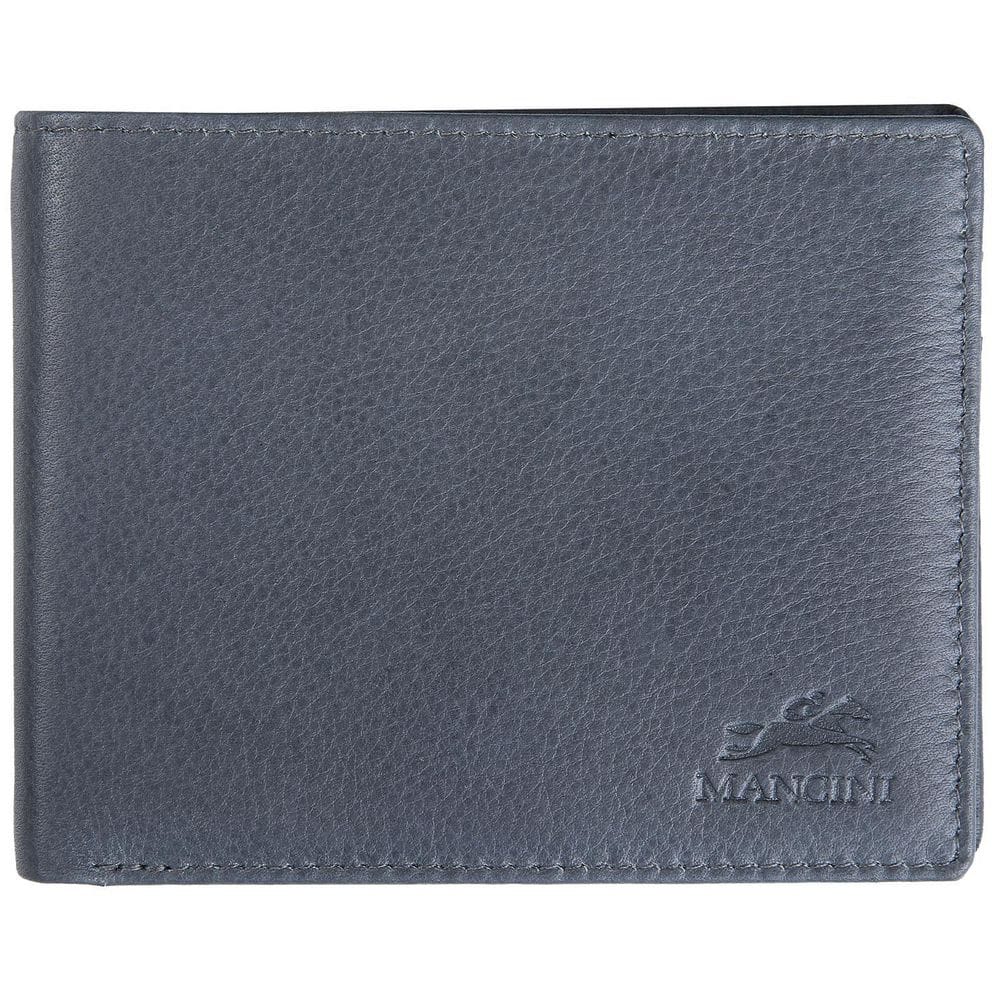 MANCINI Bellagio Collection Grey Leather Center Wing RFID Wallet with ...