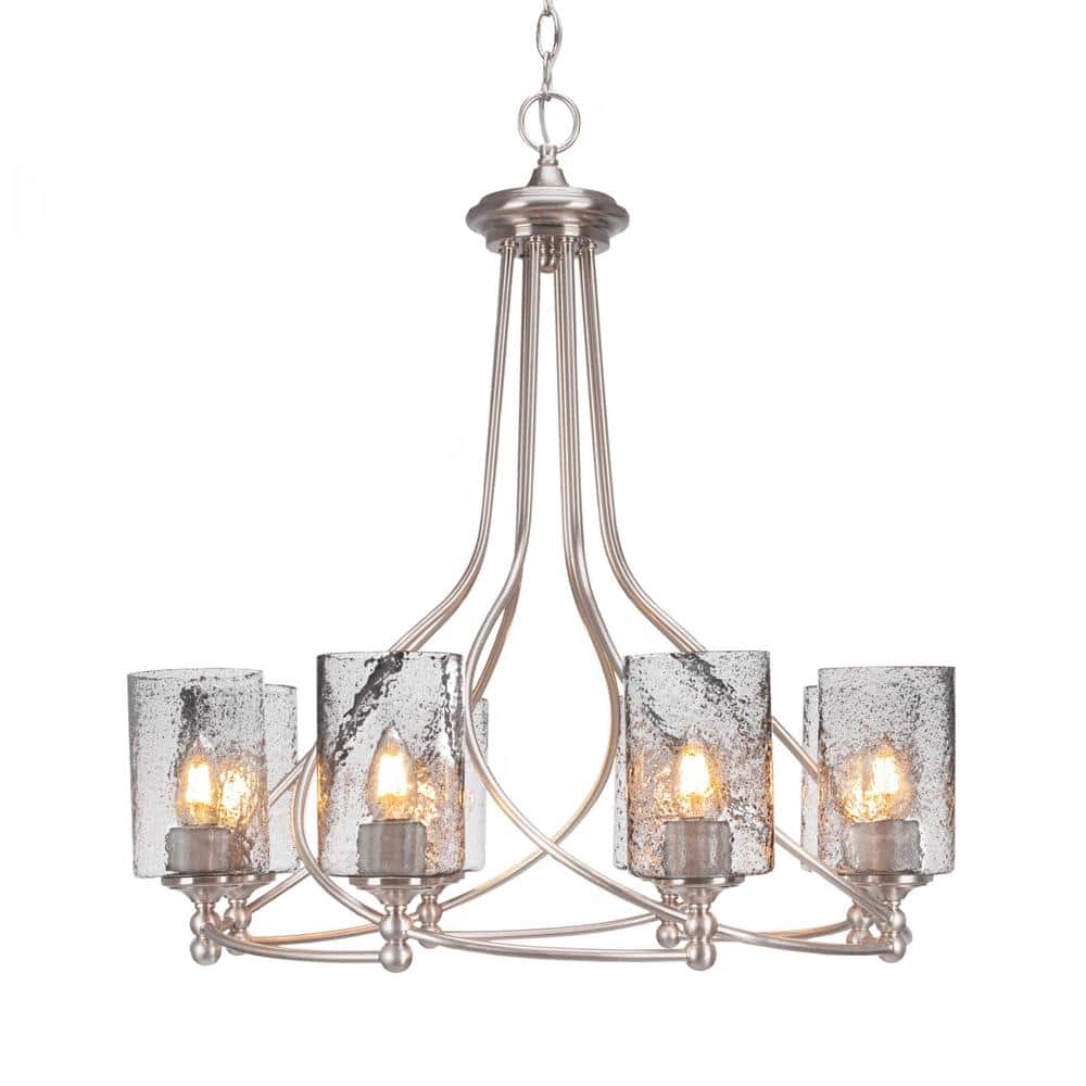 Royale 8-Light Brushed Nickel Chandelier, Round Chandelier with 4 in. Smoke Bubble Glass Shades ...