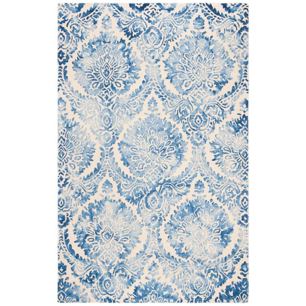 SAFAVIEH Dip Dye 5 ft. x 8 ft. Blue/Ivory Geometric Ornate Area Rug ...