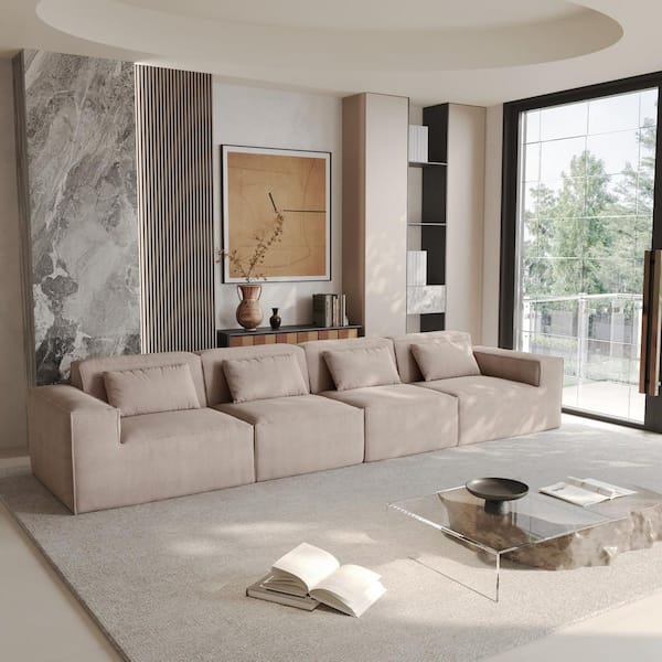 J&E Home 149.6 in. W Square Arm Corduroy 4-Piece Modular Sectional Sofa ...