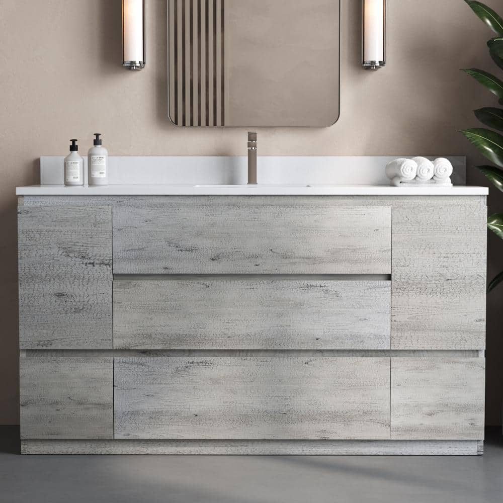 Urban Woodcraft Vamo 60 in. x 20 in. Single Sink Vanity Rustic Gray 500 ...