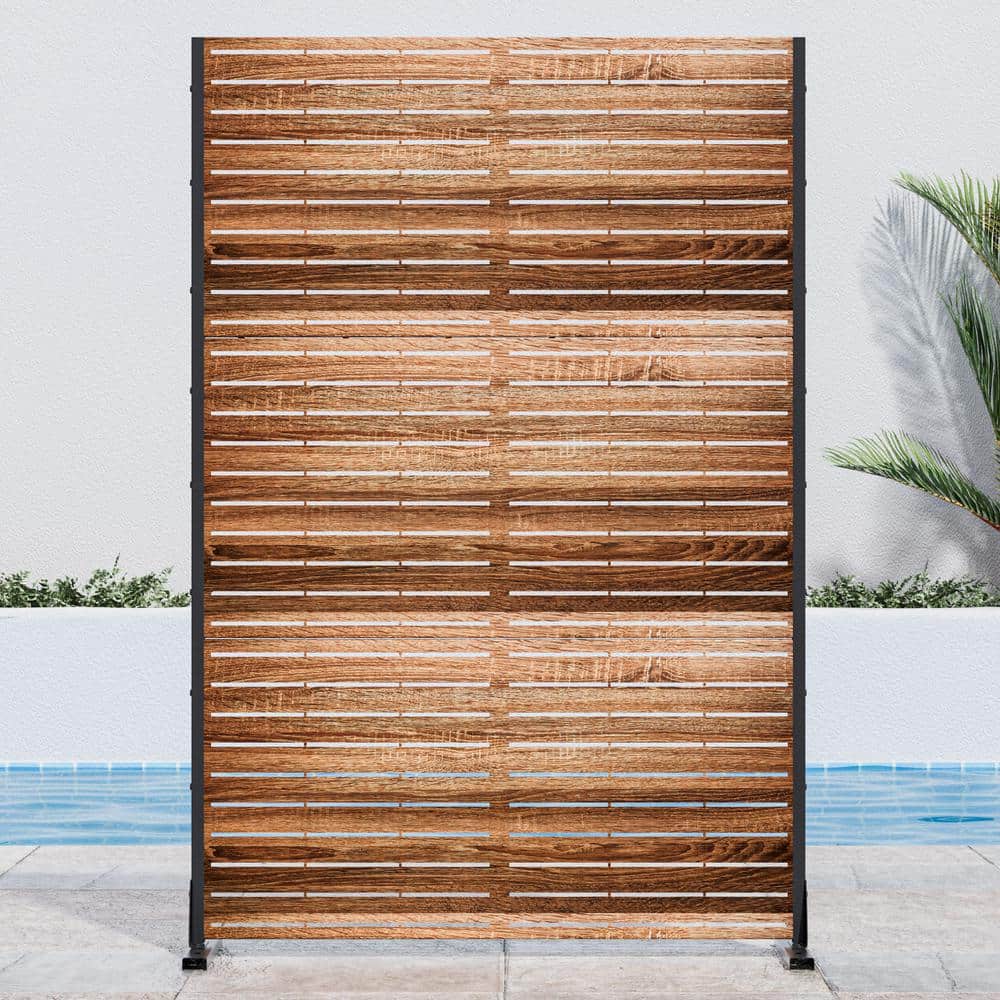 Lirago 72 in. x 47 in. Wood Color Outdoor Metal Privacy Screen Garden ...