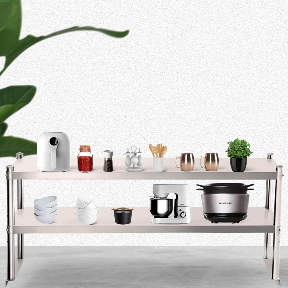 VEVOR Double Overshelf 60 in. L x 12 in. W Double Stainless Steel ...