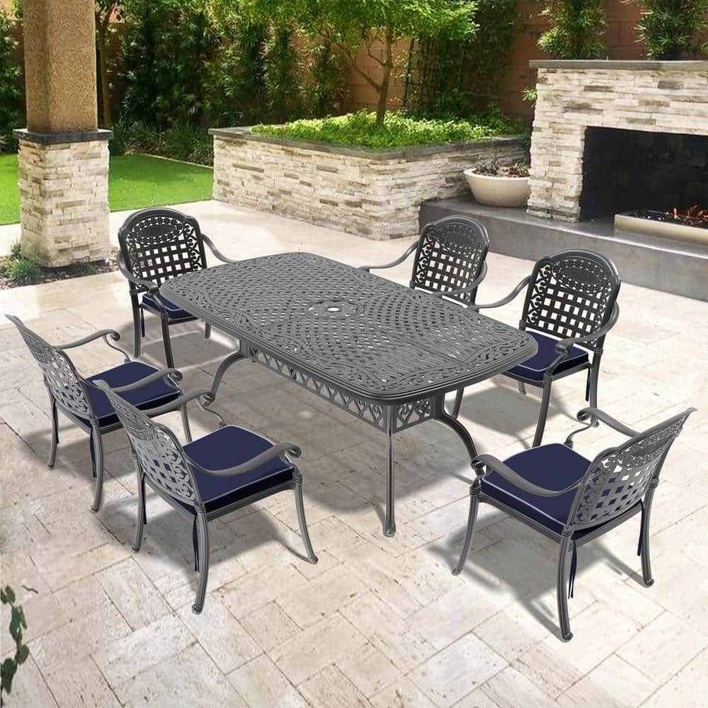 Willit Isabella Black 7-Piece Cast Aluminum Outdoor Dining Set with ...