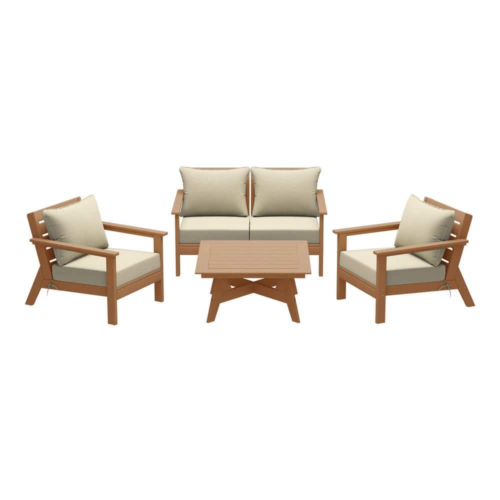 WESTIN OUTDOOR Birchwood Teak Arrangeable 5-Piece Outdoor Patio HDPE ...