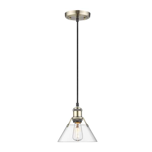 Golden Lighting Orwell 100-Watt 1-Light Aged Brass and Clear Glass Mini ...