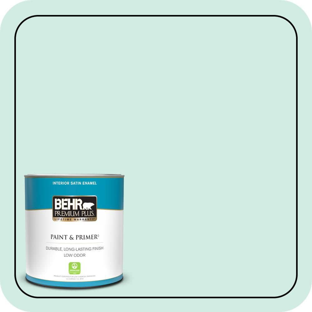 BEHR PREMIUM PLUS 1 qt. #HDC-MD-19 Soft Mint Satin Enamel Low Odor ...