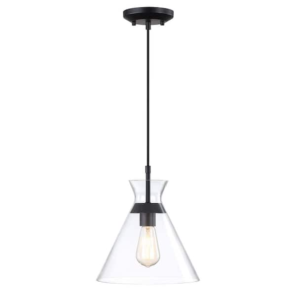 Hukoro 1-Light 11.3 in. Matte Black Mini Pendant Light with Clear Glass Shade JP124-BK - The ...