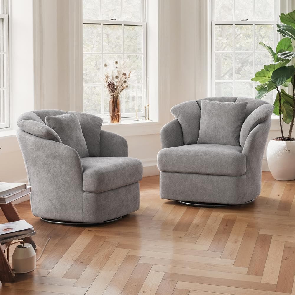 LUE BONA Rowena Oversized Gray Upholstered Fabric Swivel Accent Chair ...