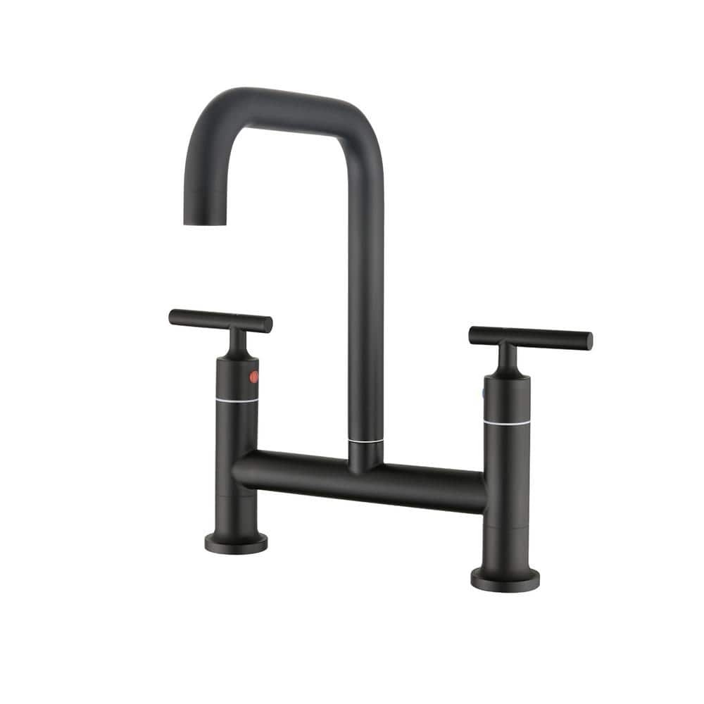 FLG Double-Handle Bridge Kitchen Faucet 2-Holes 304 Stainless Steel ...