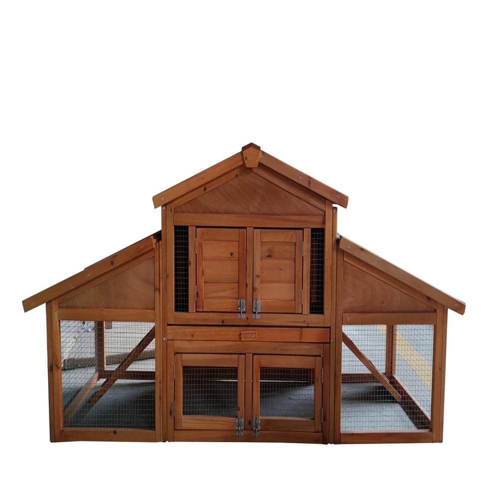 Foobrues 70.86 in. 2-Layer Large Wooden Outdoor Rabbit Hutch Chicken ...