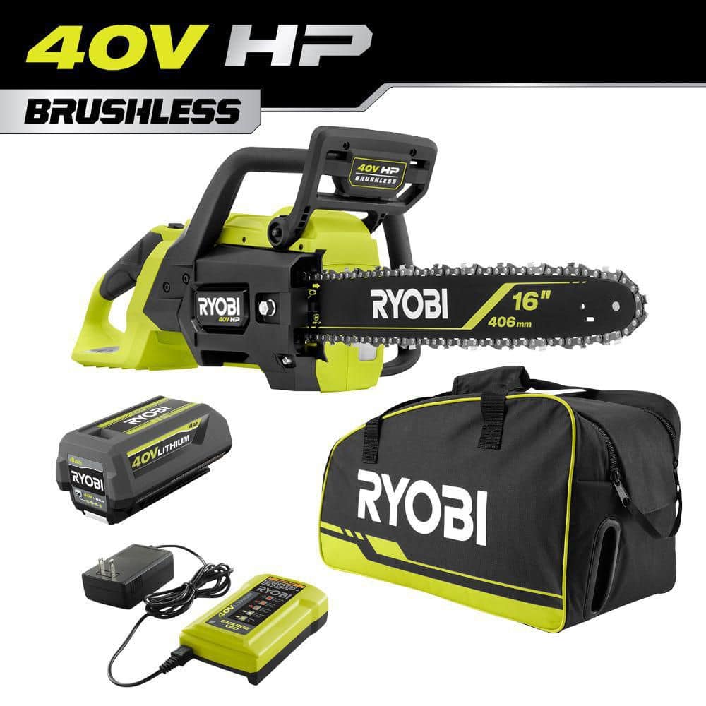 RYOBI 40V HP Brushless 16 in. Battery Chainsaw with Universal Chainsaw ...