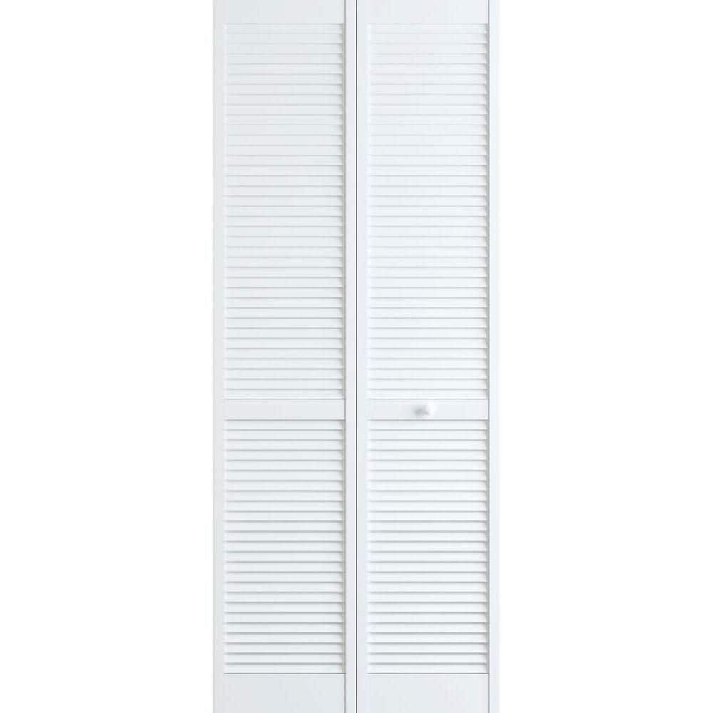 Frameport 30 in. x 80 in. Classic Louver/Louver Solid Core Primed Pine ...