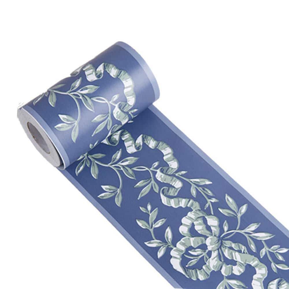 NVNOO 4.2 in. x 32.5 ft. PVC Blue Floral Wall Border Peel Drywall for ...