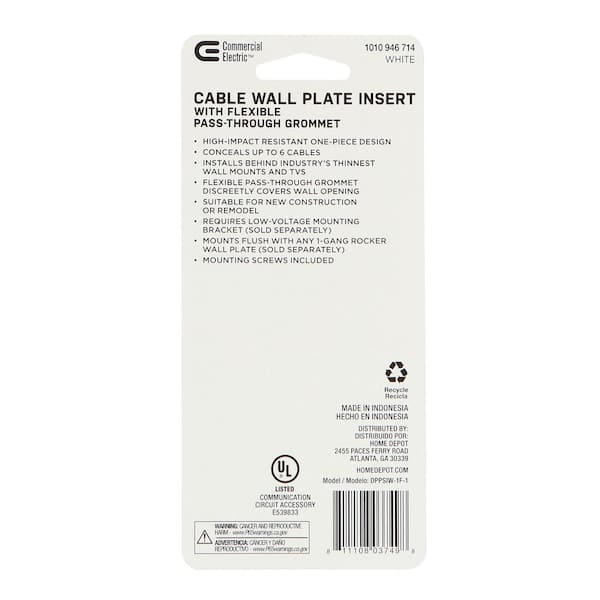 Commercial Electric 1-Gang White Flexible Cable Pass-Through Plastic ...