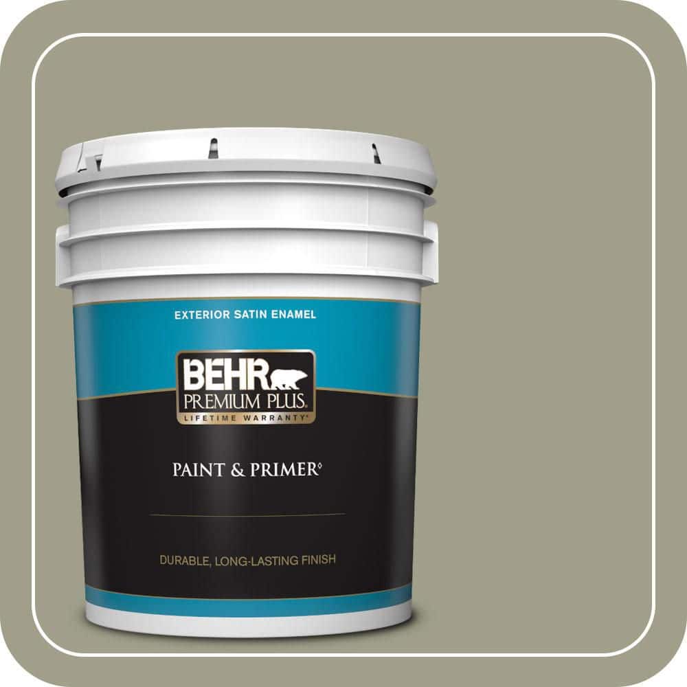 BEHR PREMIUM PLUS 5 gal. #BXC-82 Potting Moss Satin Enamel Exterior ...