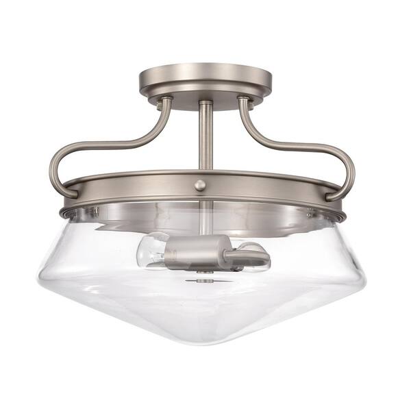 Warehouse of Tiffany 13.8 in. 2-Light Tayla Indoor Satin Nickel Semi ...