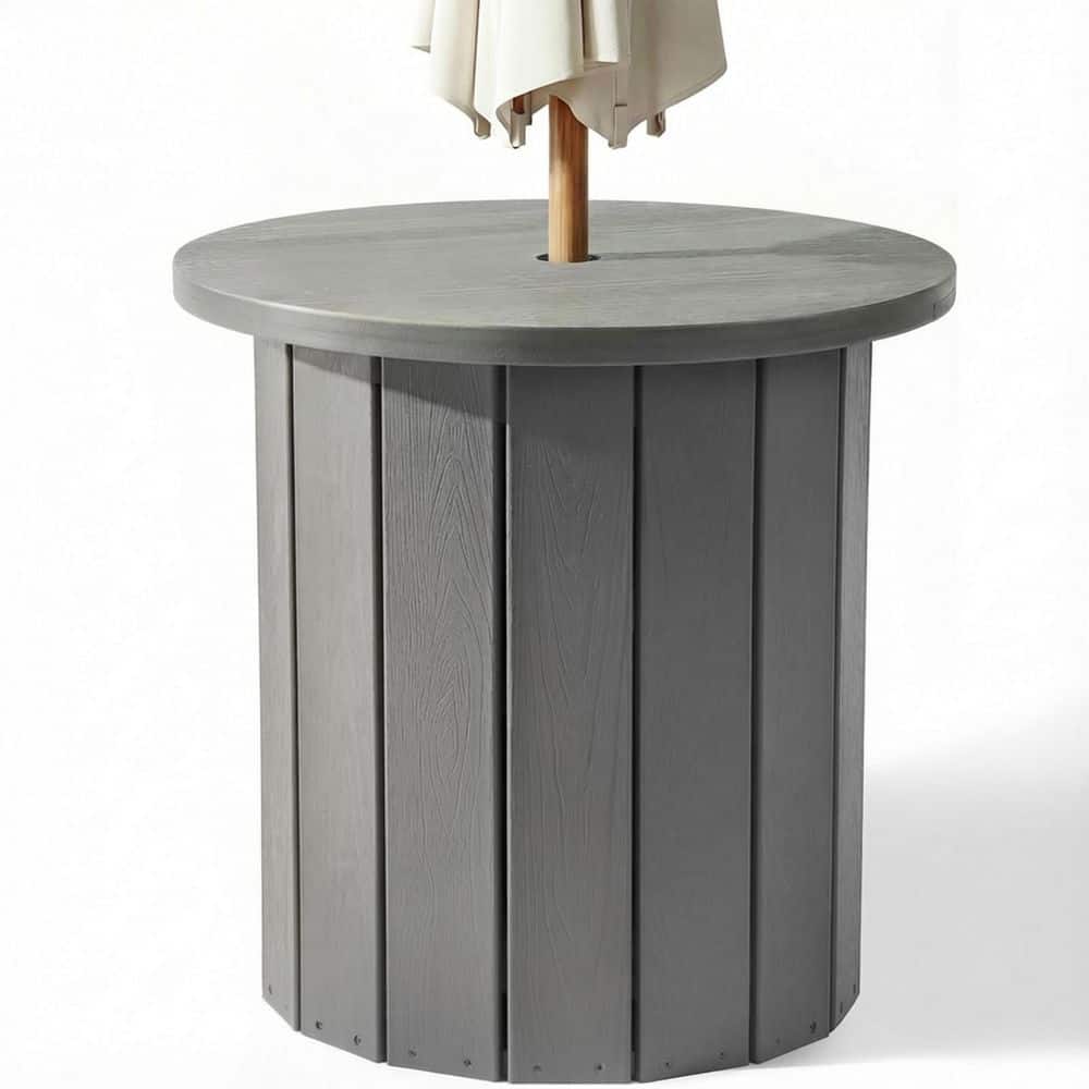 lohasco Gray Round Plastic 21 in. Outdoor Umbrella Side Table with ...