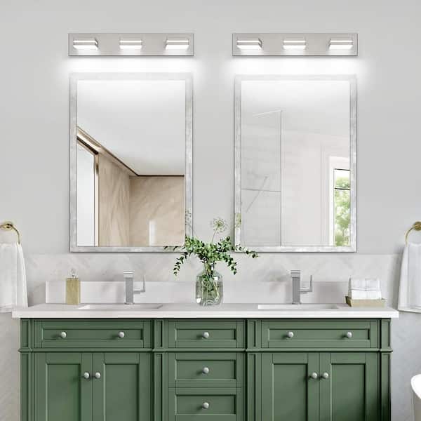 24 in. 3-Light Metal Brushed Nickel LED Vanity Light for Bathroom Lamp ...