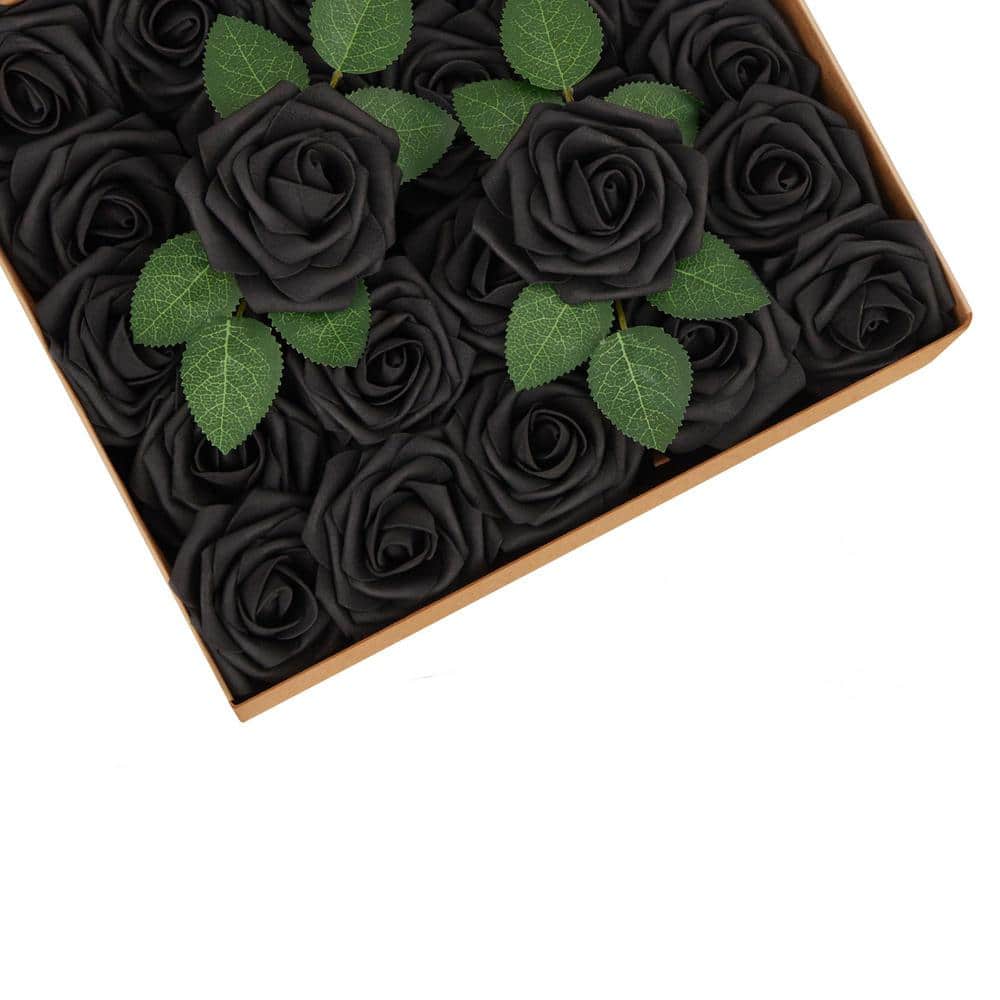 50 Pcs Black 9.84"Height Artificial Roses Foam Flowers for Decoration ...