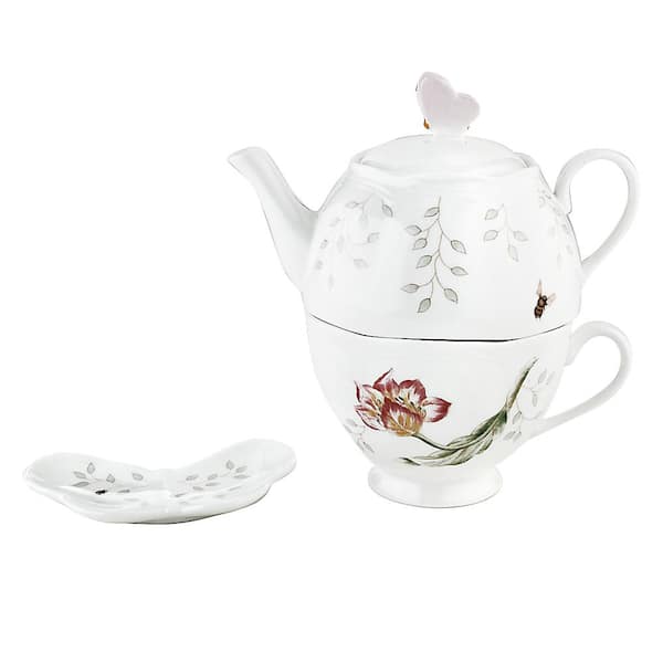 Lenox Butterfly Meadow 2-Cup White Porcelain Tea Pot Set with Tea Cup ...