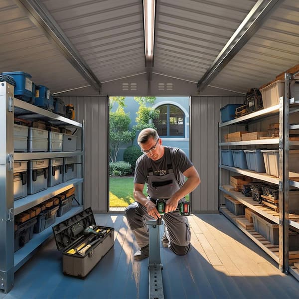 AirWire 10 ft. W x 14 ft. D Outdoor Storage Metal Shed with Updated ...